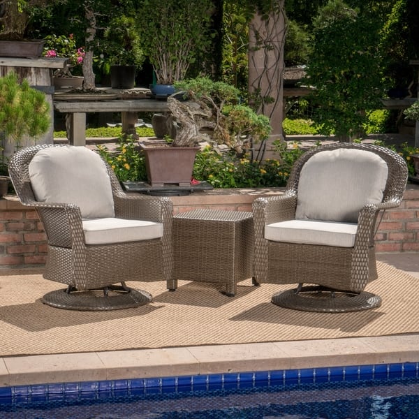 Liam Outdoor 3-piece Wicker Swivel Seating Set with Cushion by ...