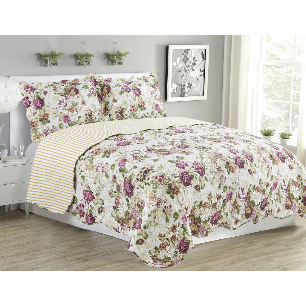 Jennifer Ivory Garden 3-Piece Quilt set - Overstock - 17913715
