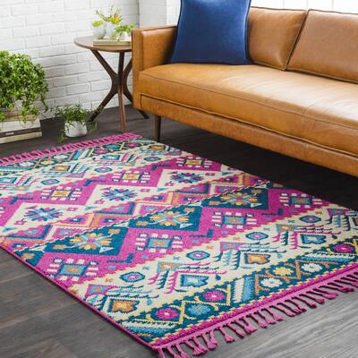 Boho Southwestern Tassel Bright Pink Area Rug (7'10 x 10') - 7'10" x 10 ...