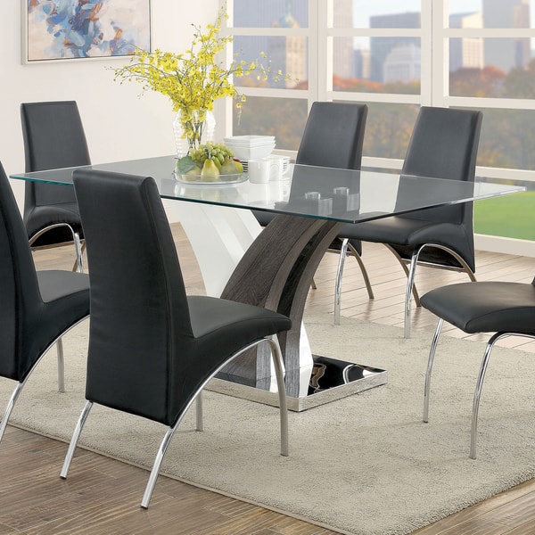 Furniture of America Bem Modern Grey 70-inch Glass Top Dining Table ...