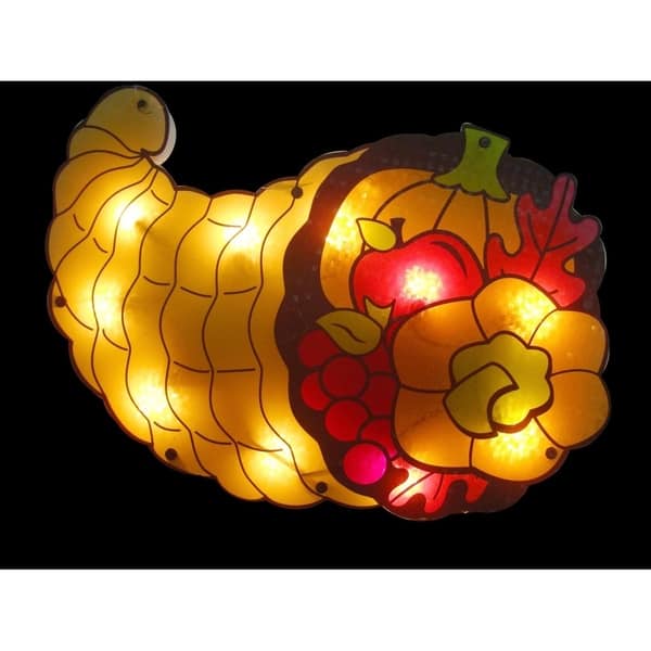 20" Lighted Cornucopia Thanksgiving Window Silhouette Decoration - Bed ...