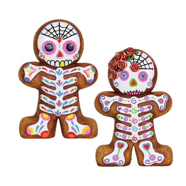 Sugar Skull Gingerbread Boy and Girl Statue - Set of 2 - Bed Bath ...