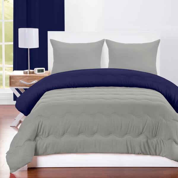 Crayola Navy Blue and Timberwolf Reversible 3-piece Comforter Set - Bed ...