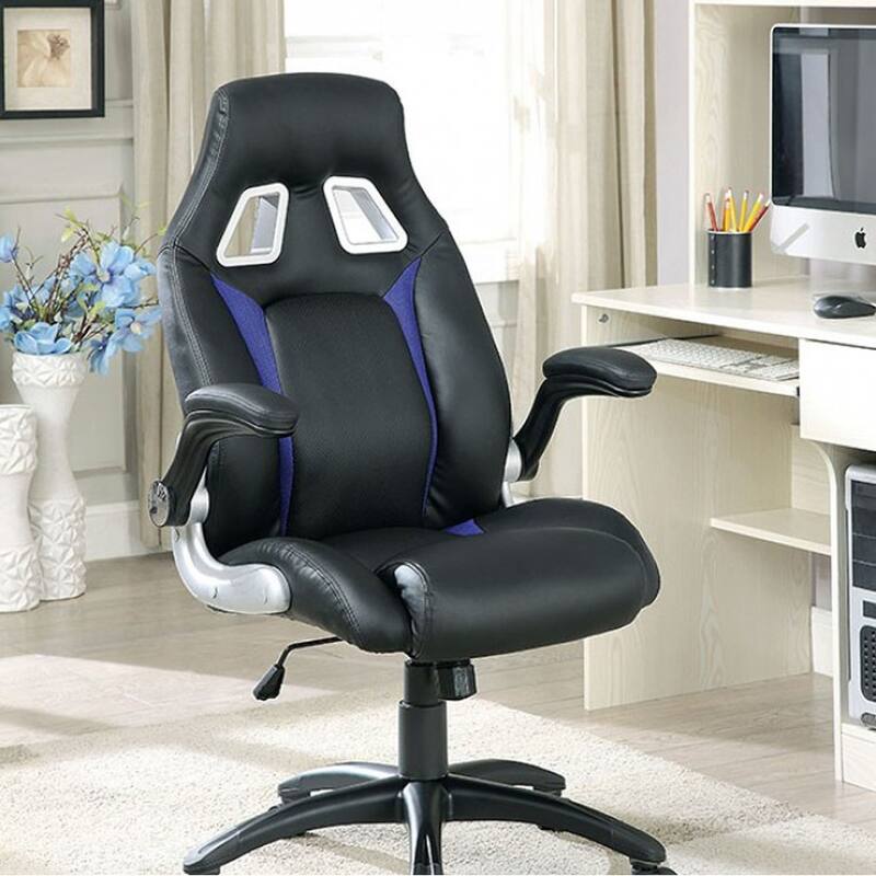 ARGON Contemporary Racing Car Office Chair, Black & Blue Finish ...