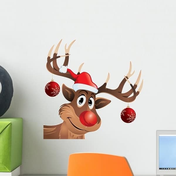 Rudolph the Reindeer Red Nose with Hat and Christmas Balls Peel and ...