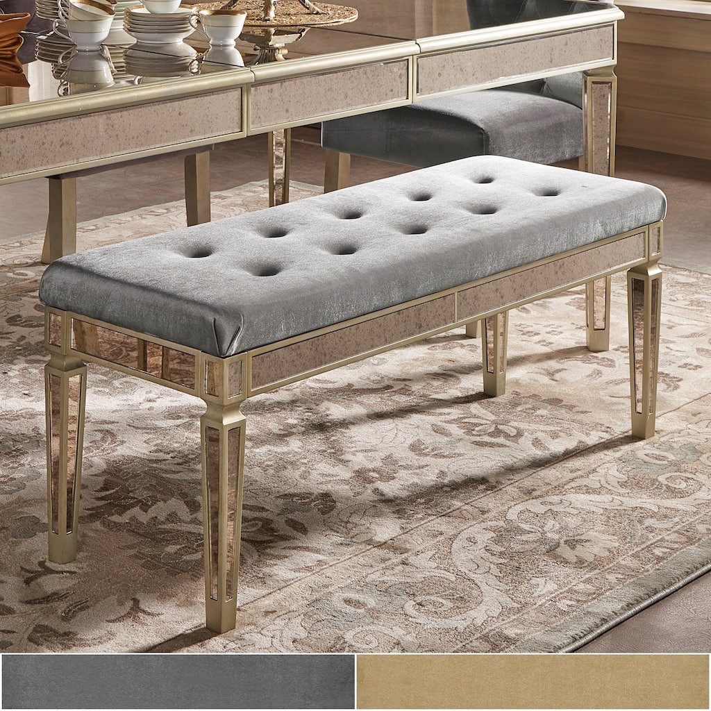 Clara Velvet Upholstered Antique Gold Mirrored Bench by iNSPIRE Q Bold ...
