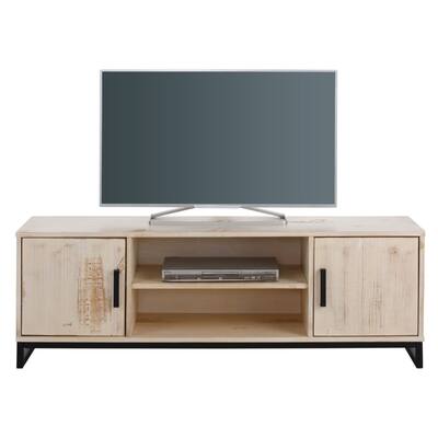 Santana Distressed Cream Pine/Metal 2-door 3-shelf TV Lowboard - 59" - Overstock - 18003849