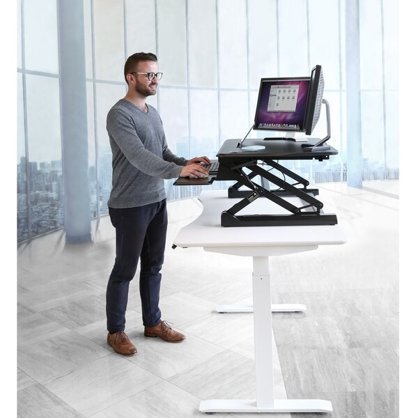 AIRLIFT 35.4 in Height Adjustable Standing Desk Converter Workstation and Keyboard Tray Bed Bath Beyond 18015711