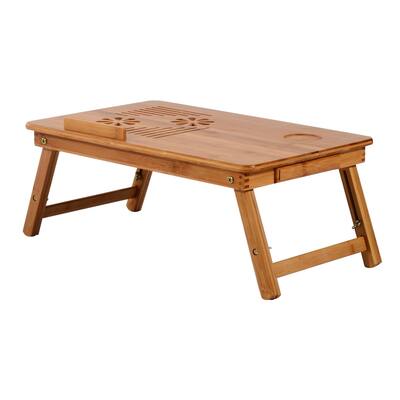 HomCom 22 in Adjustable Wooden Folding Bamboo Laptop Bathtub Tray Table ...