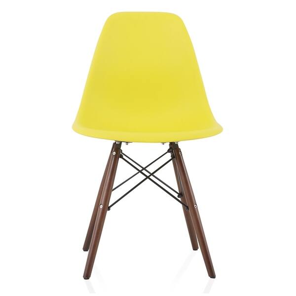 CozyBlock Shell Light Yellow Molded Plastic Dining Side Chair with Dark ...