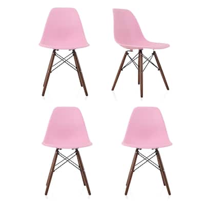 CozyBlock Set of 4 Molded Pink Plastic Dining Shell Chair with Dark ...