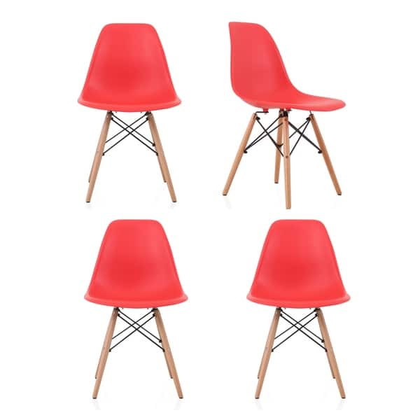 CozyBlock Set of 4 Molded Red Plastic Dining Shell Chair with Beech ...