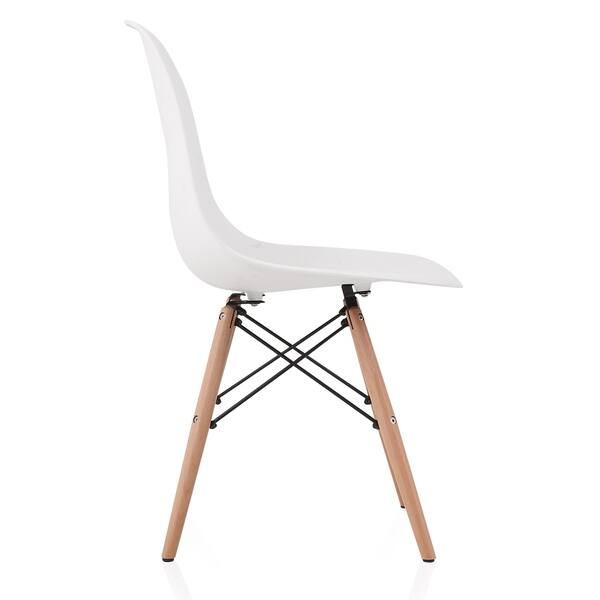 CozyBlock Set of 4 Molded White Plastic Dining Shell Chair with Beech ...