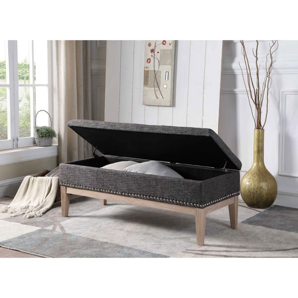 18-inch Fabric Upholstered Tufted Mid-Century Storage Bench with ...