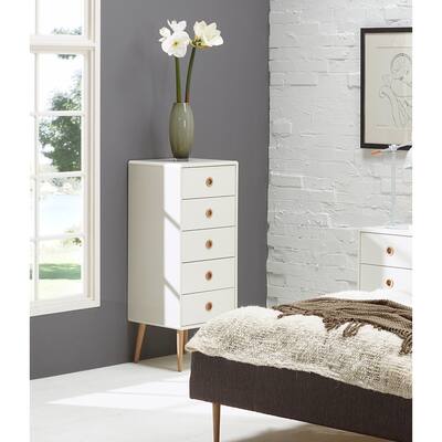 Scandanavian Living Softline White/Oak Wood 5-drawer Chest - Overstock ...