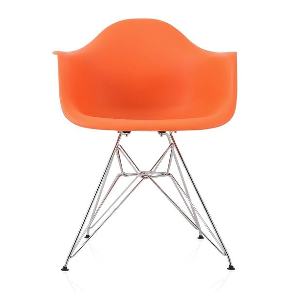 CozyBlock Orange Molded Plastic Dining Arm Chair with Steel Eiffel Legs ...