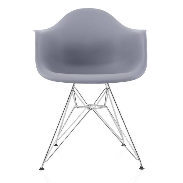CozyBlock Dark Gray Molded Plastic Dining Arm Chair with Steel Eiffel ...