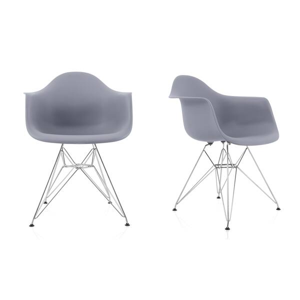 CozyBlock Set of 2 Dark Gray Molded Plastic Dining Arm Chair with Steel ...