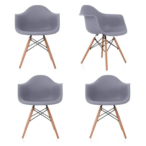 CozyBlock Nordic Dark Gray Molded Plastic Dining Arm Chair with Beech ...