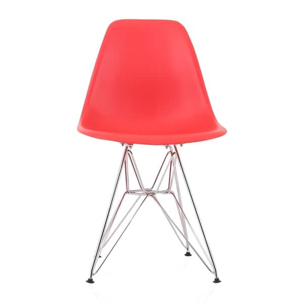 CozyBlock Red Molded Plastic Dining Side Chair with Steel Wire Eiffel ...