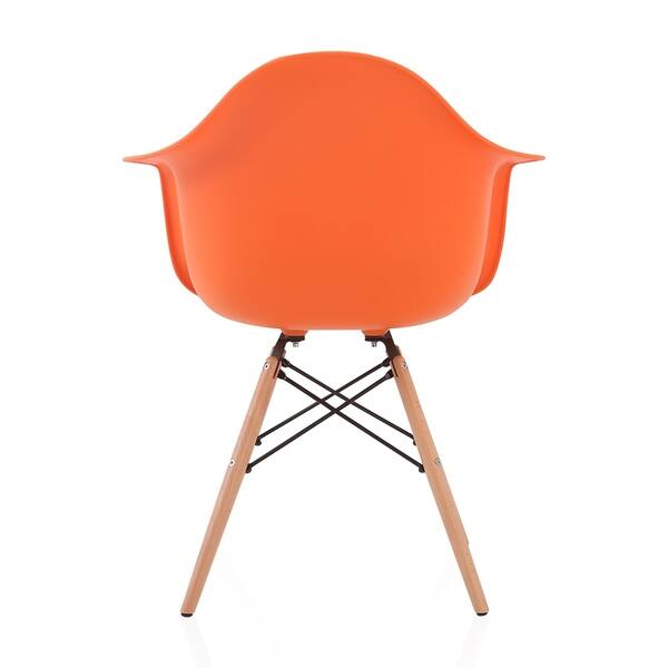 CozyBlock Nordic Orange Molded Plastic Dining Arm Chair with Beech Wood ...
