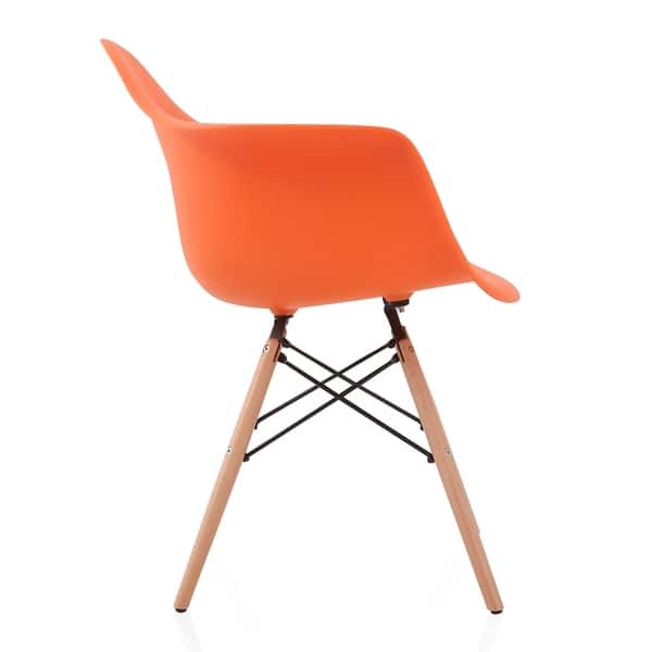 CozyBlock Nordic Orange Molded Plastic Dining Arm Chair with Beech Wood ...