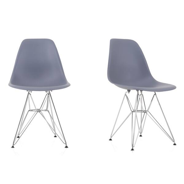 CozyBlock Set of 2 Molded Dark Gray Plastic Dining Shell Chair with ...