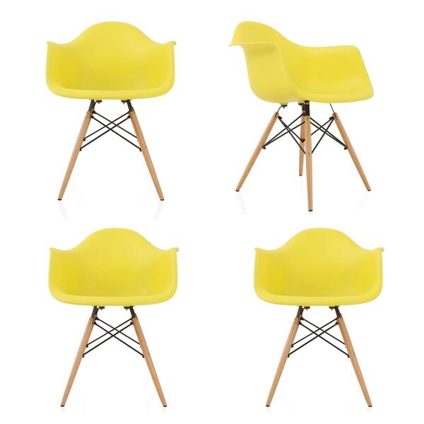 CozyBlock Nordic Light Yellow Molded Plastic Dining Arm Chair with ...