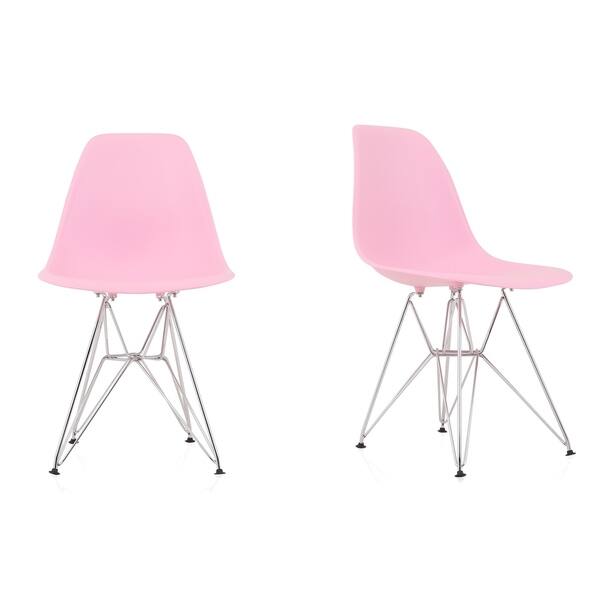 CozyBlock Set of 2 Molded Pink Plastic Dining Shell Chair with Steel ...