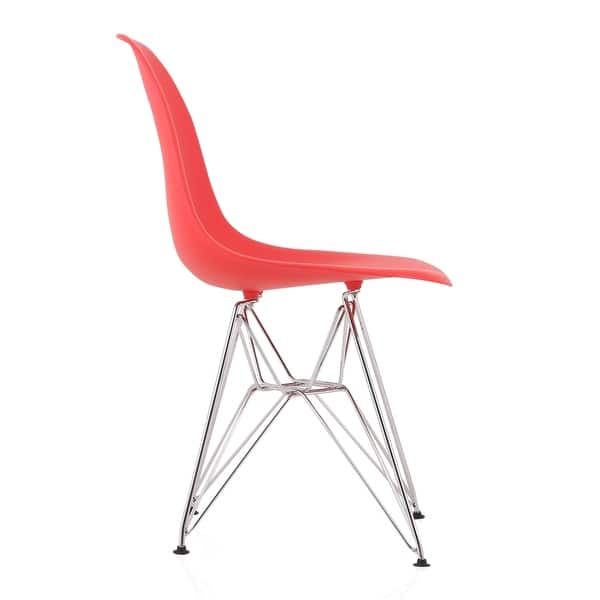 CozyBlock Set of 4 Molded Red Plastic Dining Shell Chair with Steel ...