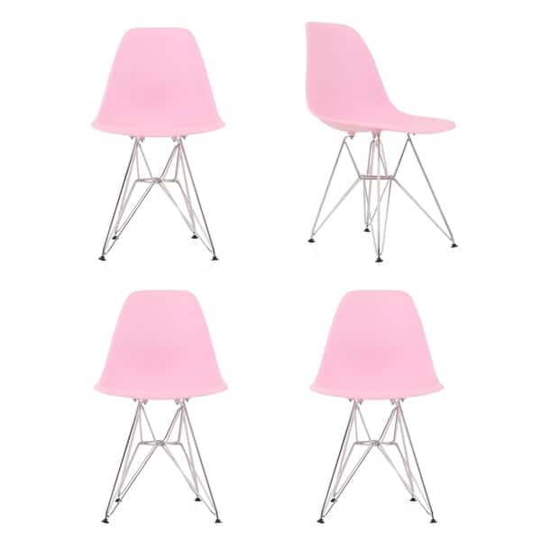 CozyBlock Set of 4 Molded Pink Plastic Dining Shell Chair with Steel ...