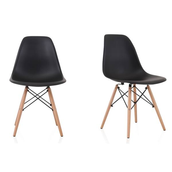 CozyBlock Set of 2 Molded Black Plastic Dining Shell Chair with Beech ...