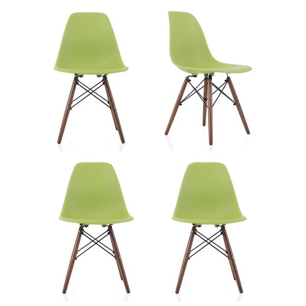 CozyBlock Set of 4 Molded Green Plastic Dining Shell Chair with Dark ...