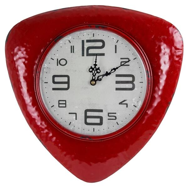 DISCONTINUED - Vintage Red Metal Battery Powered Triangular Wall Clock ...