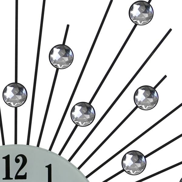 Black Spikes Metal Wall Clock Bejeweled w/ Clear Acrylic Stones, 20 ...