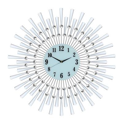 Silver Spoke Metal Wall Clock Bejeweled w/ Clear Acrylic Stones, 28 ...