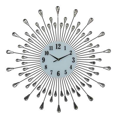 Round Black & Silver Spokes Metal Wall Clock, 27" - Overstock - 18084928