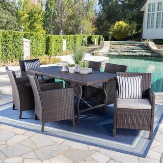 Arlo Outdoor 7-piece Rectangular Wicker Aluminum Dining Set with ...