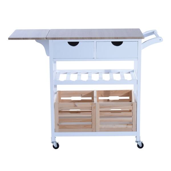 HomCom 34" Rolling Drop-Leaf Kitchen Trolley Serving Cart with Wine ...