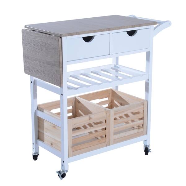 HomCom 34" Rolling Drop-Leaf Kitchen Trolley Serving Cart with Wine ...