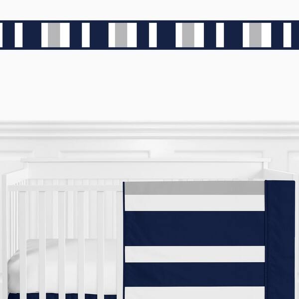 Sweet Jojo Designs Wall Paper Border for the Navy Blue and Gray Stripe ...