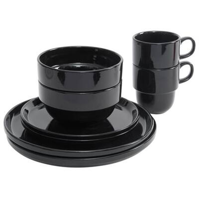 Stackware 8-Piece Ceramic Dinnerware Set, Black - Overstock - 18107528