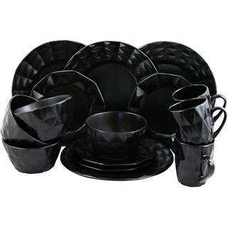 Elama Retro Chic 16 Piece Glazed Dinnerware Set in Black - Bed Bath ...