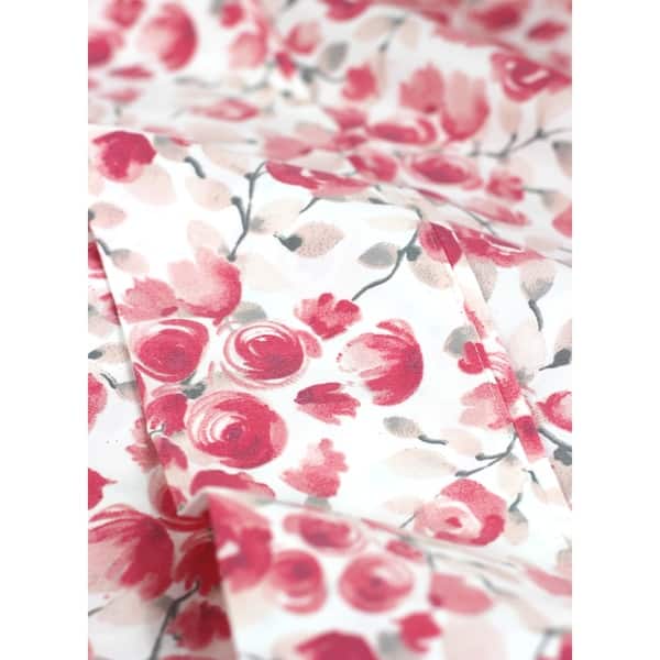 Printed Design Cotton Collection 400 Thread Count Red Poppy Sheet Set ...