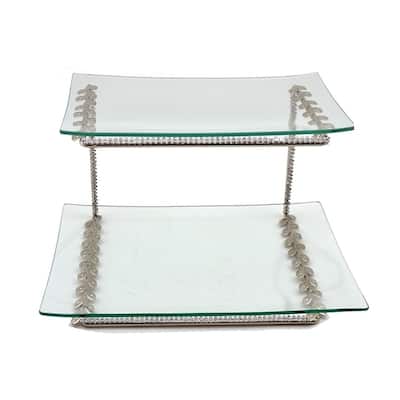Two tier jeweled serving platter with glass - Overstock - 18128096
