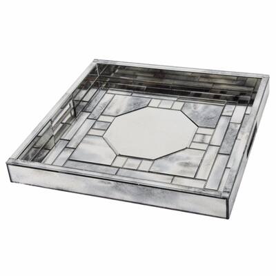 Geometric Pattern Square Tray With Efficient Space - silver & gray ...
