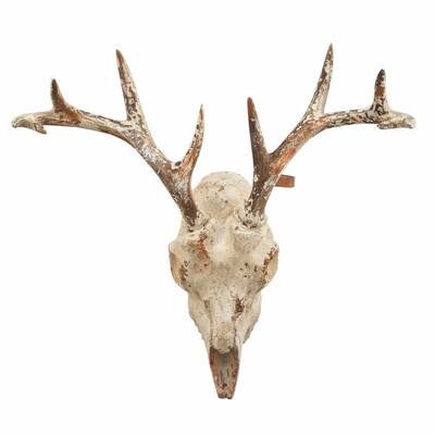 Rustic Deer Skull, Rustic White - Overstock - 18130679