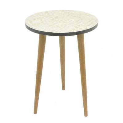 Three Hands Wood Mop Side Table - Ivory - Overstock - 18145425