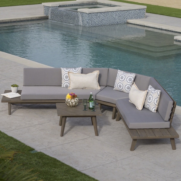Hillcrest Outdoor V shaped 4 piece Acacia Sectional by Christopher Knight Home On Sale Bed Bath Beyond 18189179