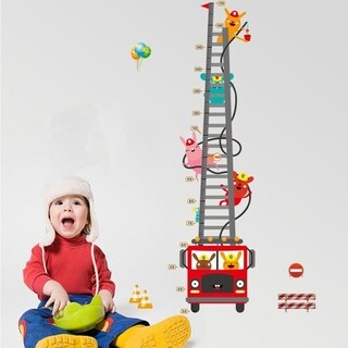 Cartoon Fire Truck Fireman Height Chart Decals 23 x 34 Wall Vinyl - Bed ...